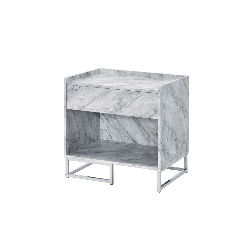 Azrael White Printed Faux Marble & Chrome Finish Accent Table - Walmart.com