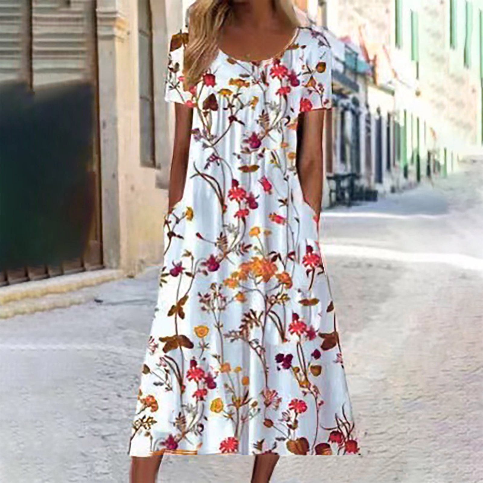 Azrian Womens Plus Size Dress,Women's Summer Short Sleeved Round Neck ...