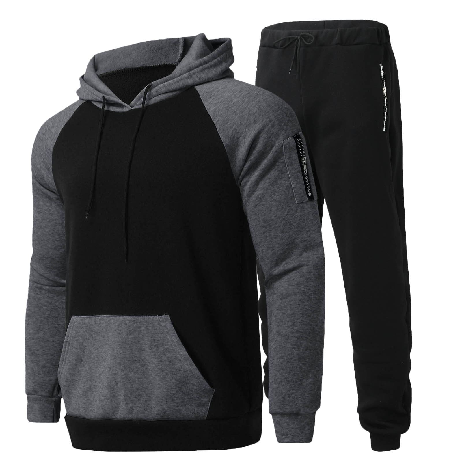 Azrian Men's Casual Long Sleeve Hooded Sweat Suit Men's Patchwork ...