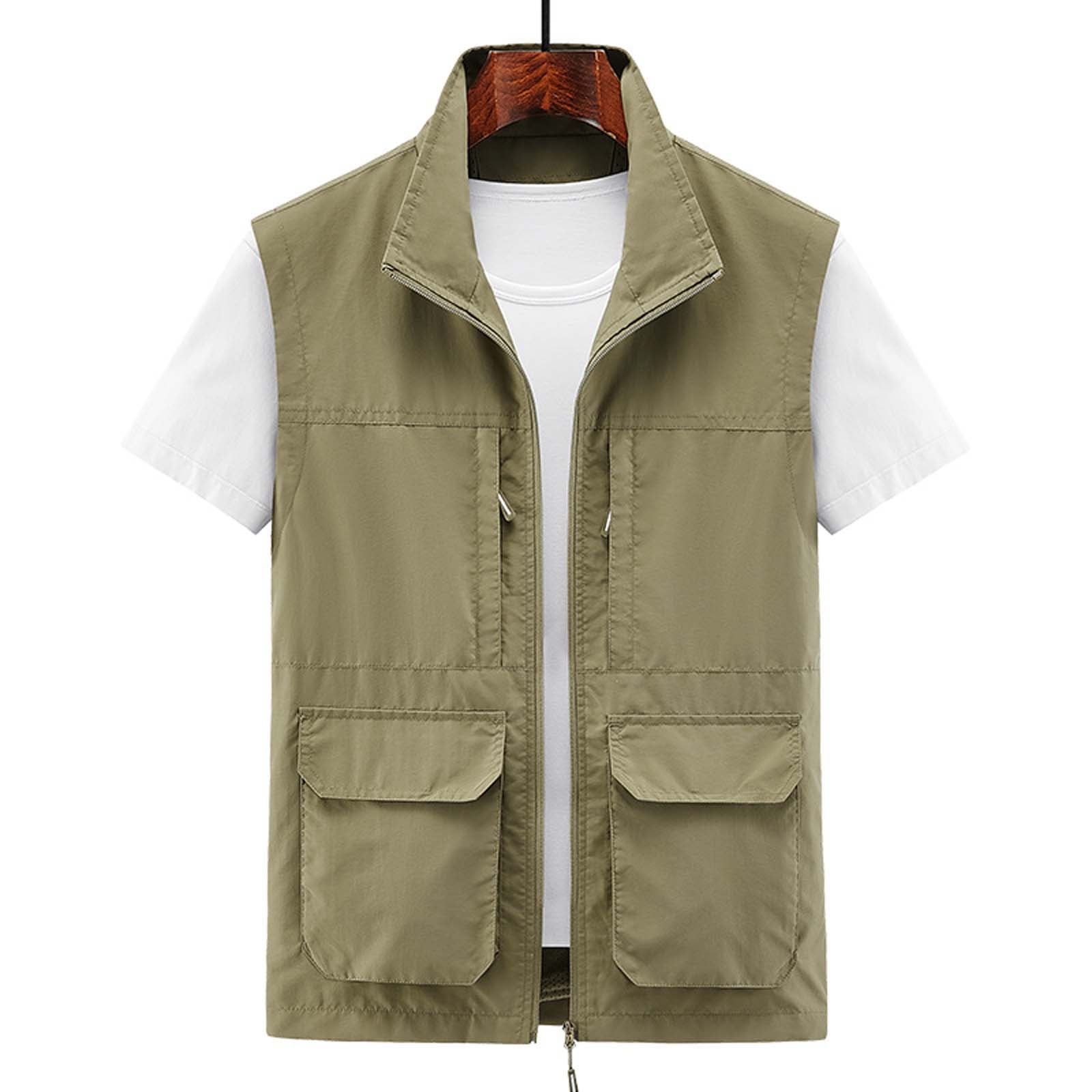 Azrian Men's Casual Vest, Pockets Active Outfit Vest Men's Work Clothes ...