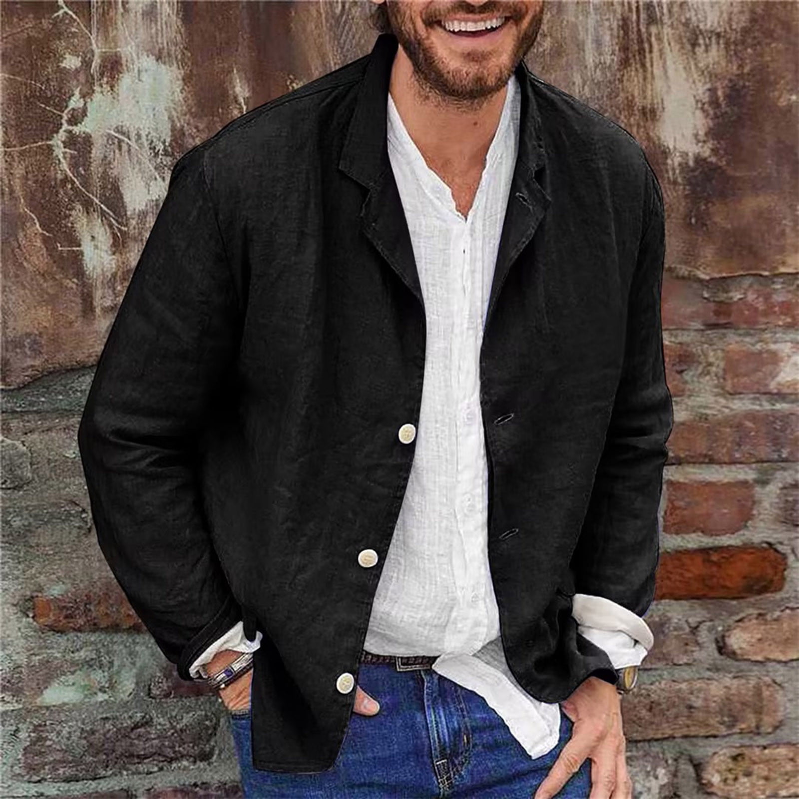 Azrian Men's Casual Zip-Up Jacket Men Casual Turn-down Collar Long ...