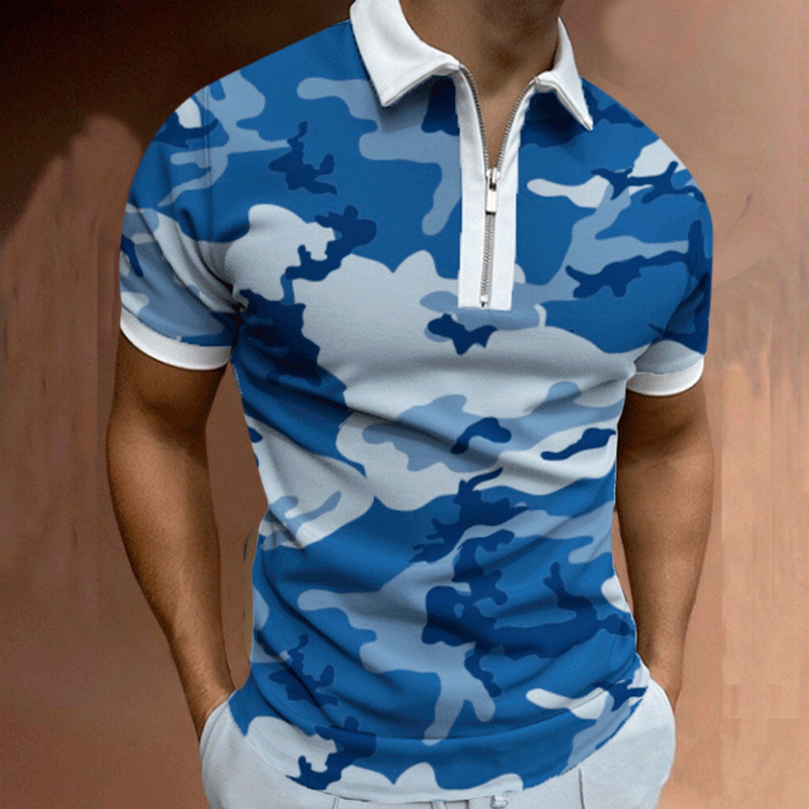 Azrian Shirt for Men's 3D Printed Lapel Half Zip Pullover Athleisure ...