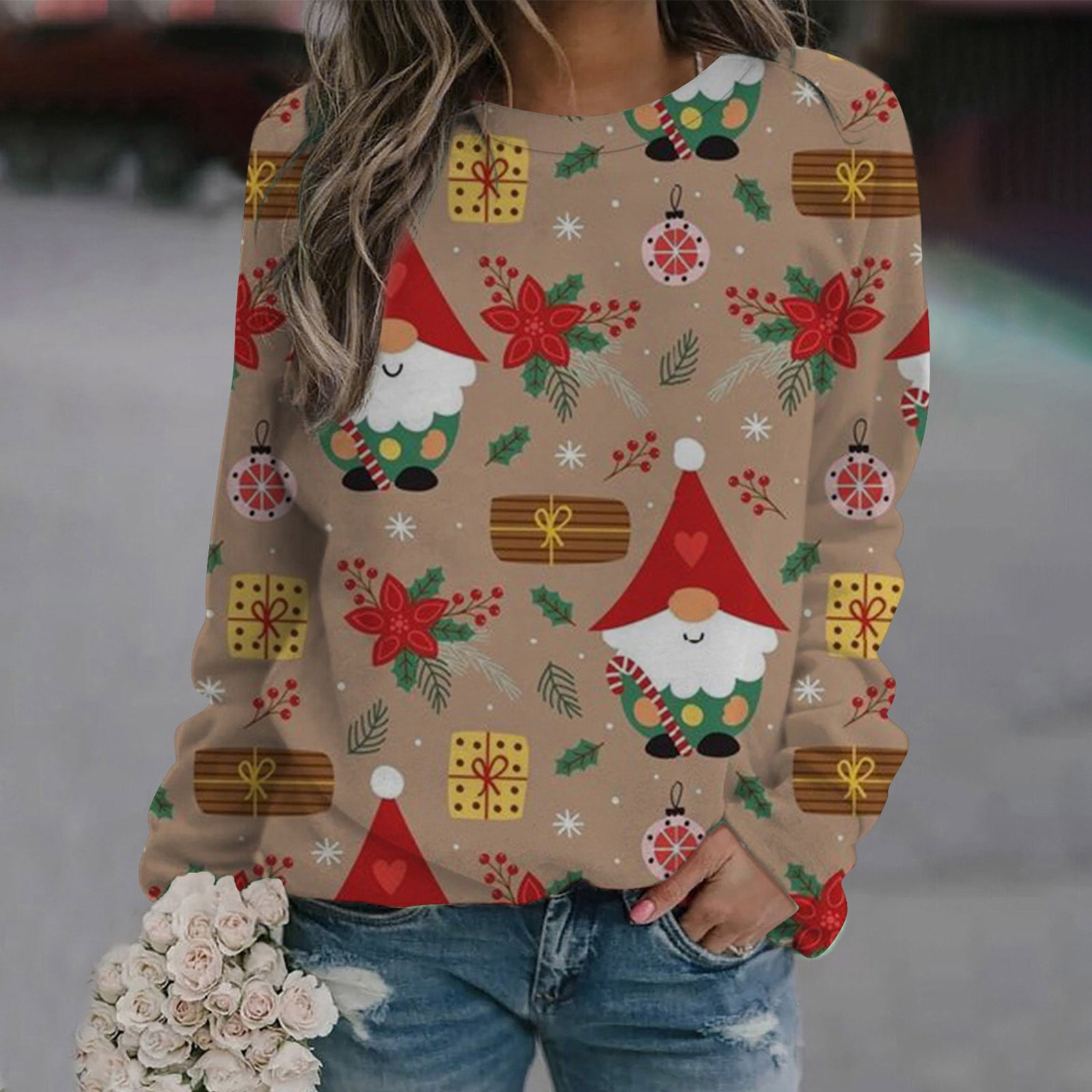 Azrian Womens Christmas Tops,Women Sleeves Casual Christmas Printing ...