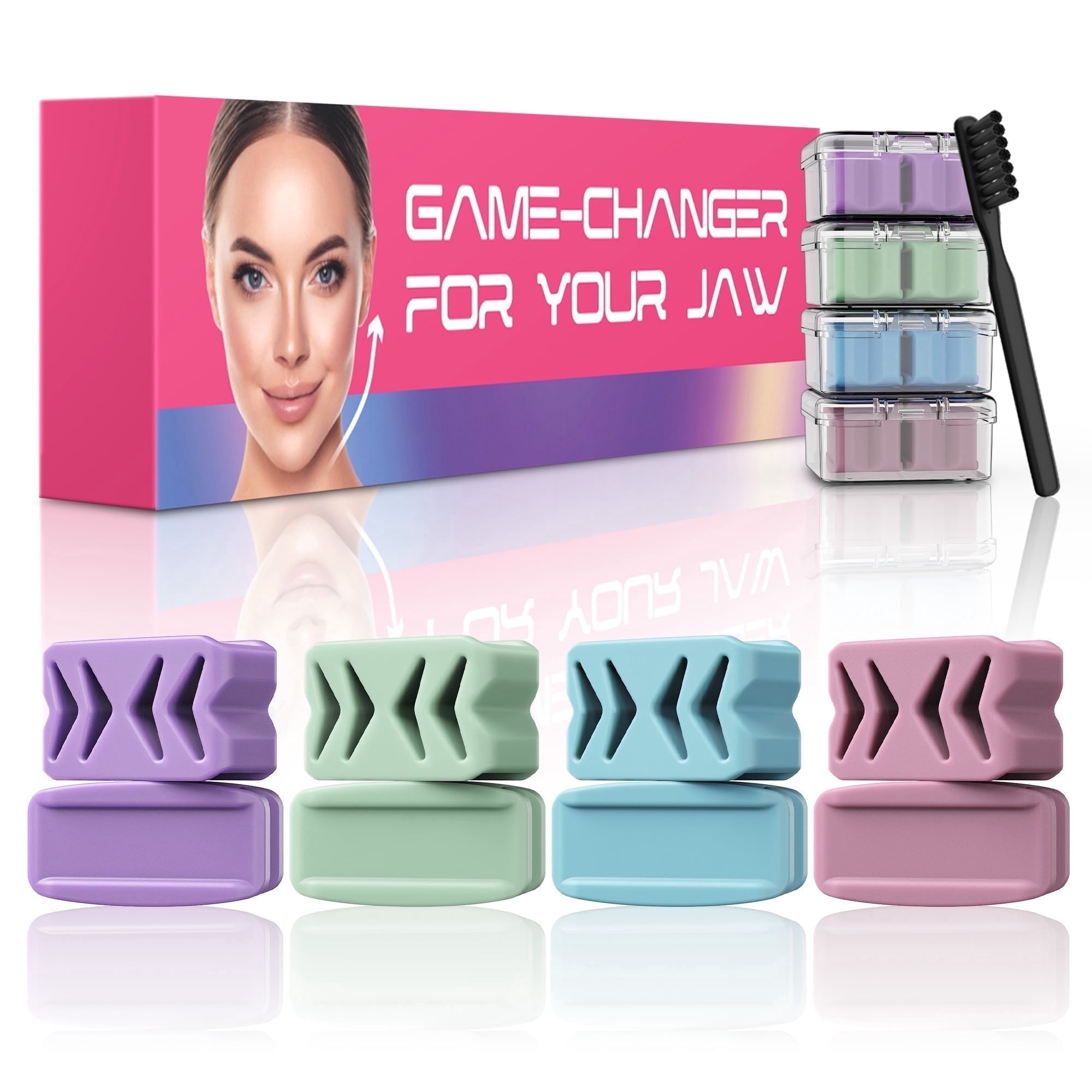 Azrra, Jaw Exerciser, 8 Piece, 4 Resistance Levels Food Grade Silicone ...