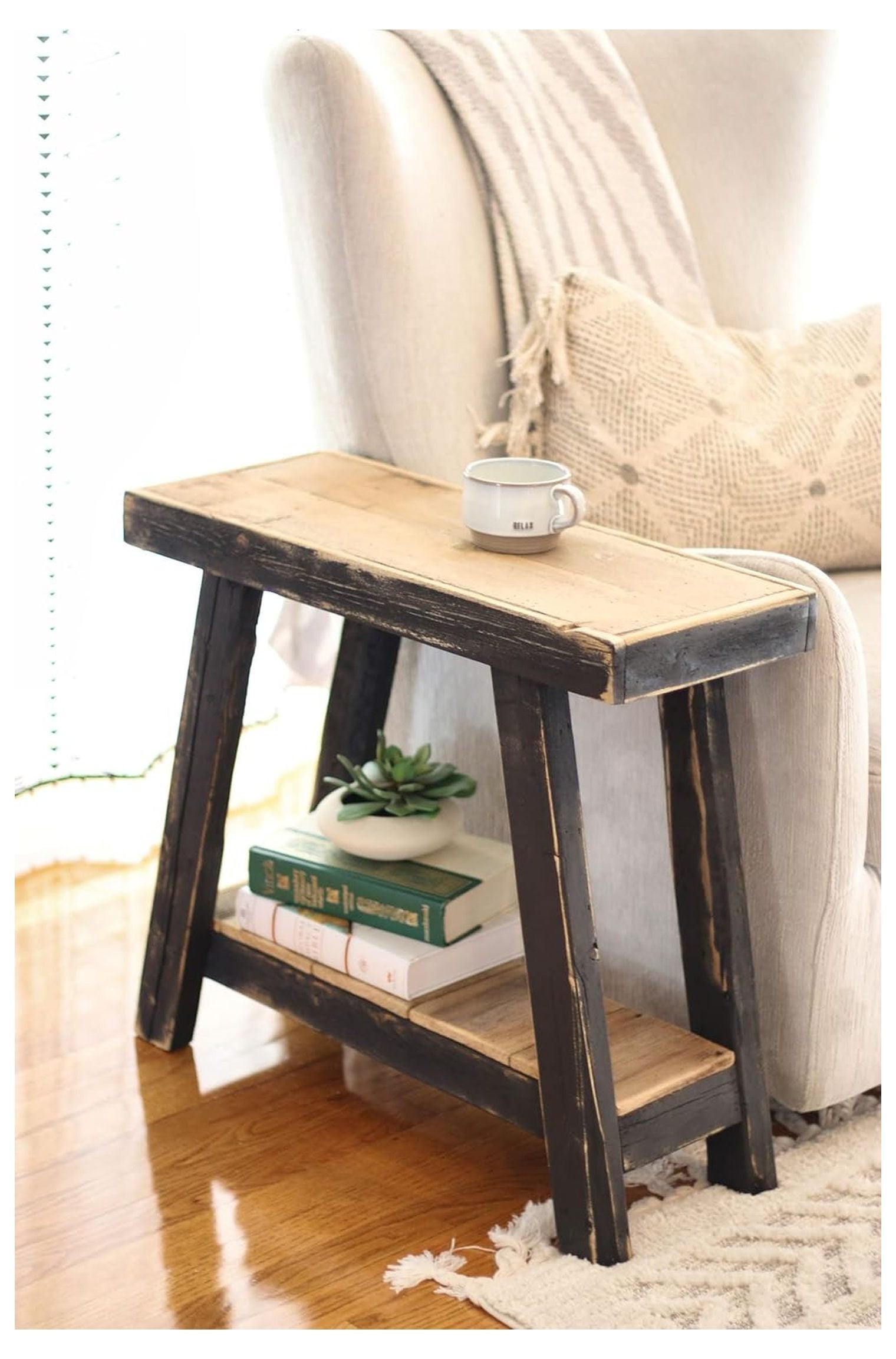 Aztec A-Frame Side Table; Reclaimed Wood End Table (Black Combo ...