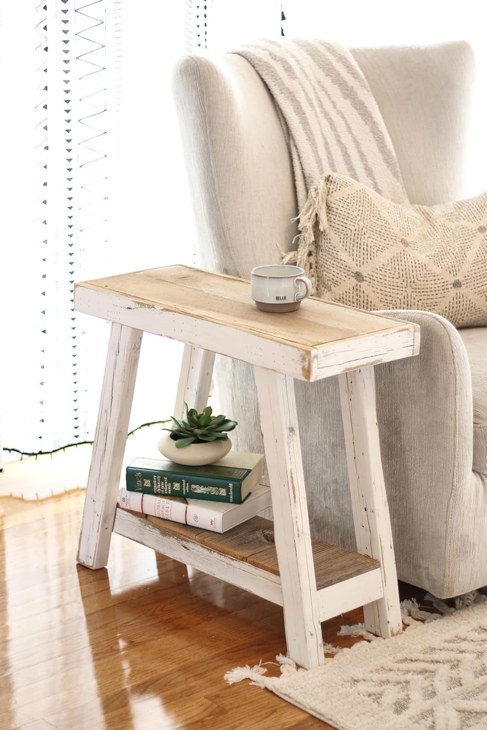 Aztec A-Frame Side Table; Reclaimed Wood End Table (White Combo ...