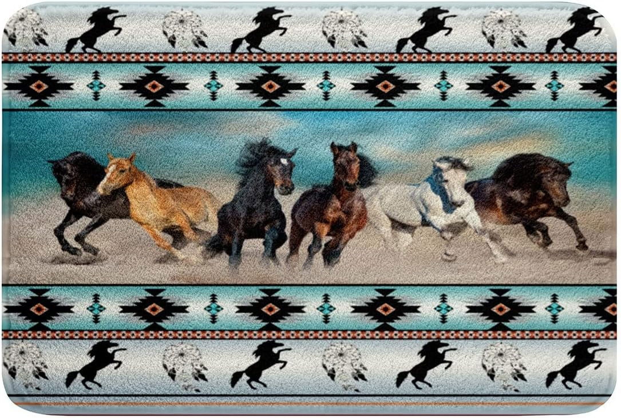 Aztec Area Rug African Tribal Horse Printed Bath Rugs,Farm Animals Bath ...