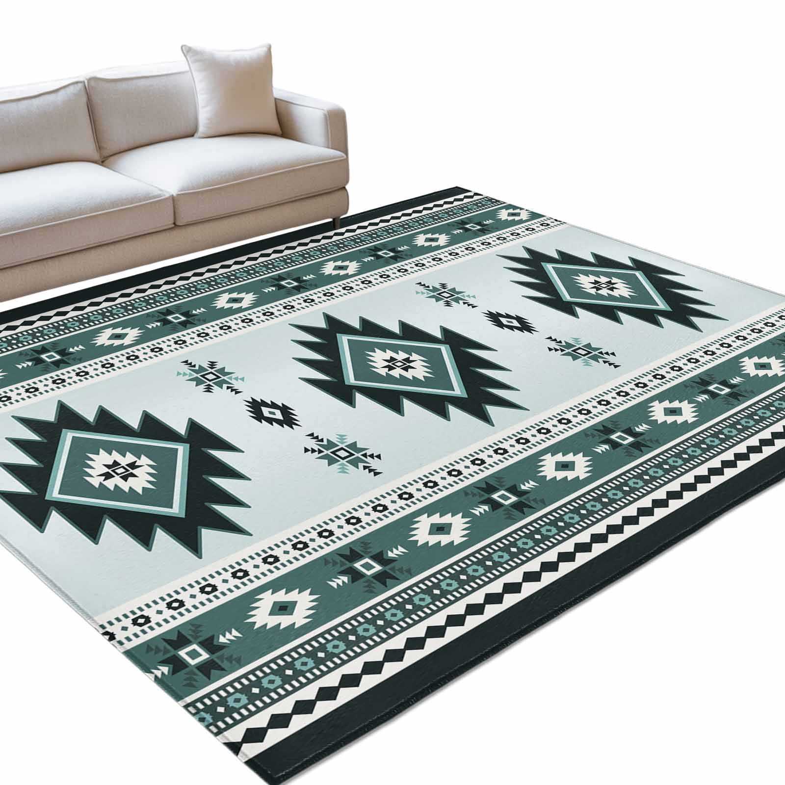 Aztec Area Rug, Southwest Wind Bohemian Water Duck Green Non-Slip Felt ...