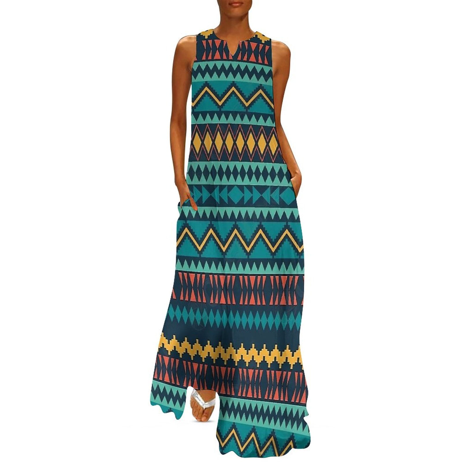 Aztec Art Dress Summer Purple Vintage Print Aesthetic Boho Beach Long ...