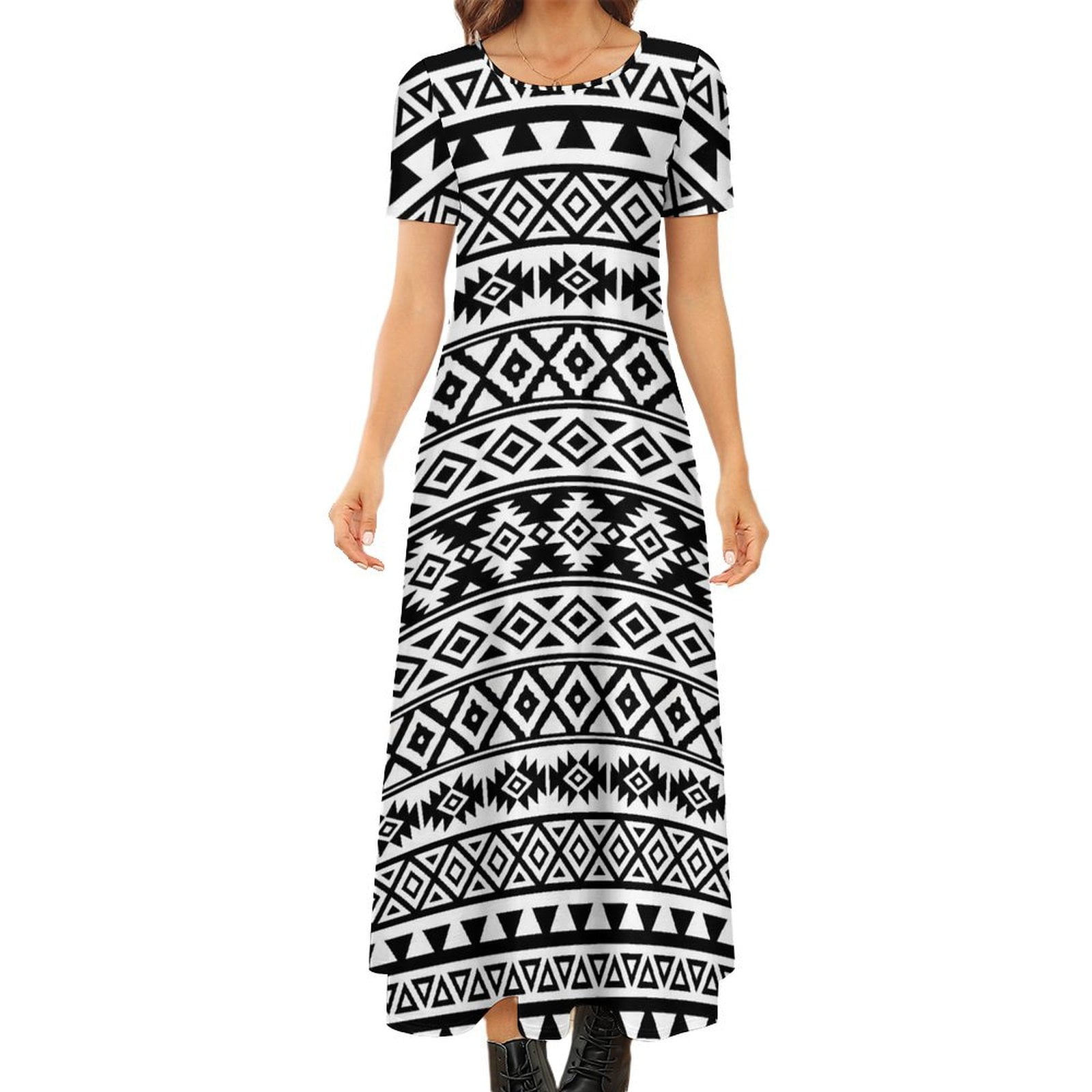 Aztec Art Dress Vintage Print Street Style Boho Beach Long Dresses ...