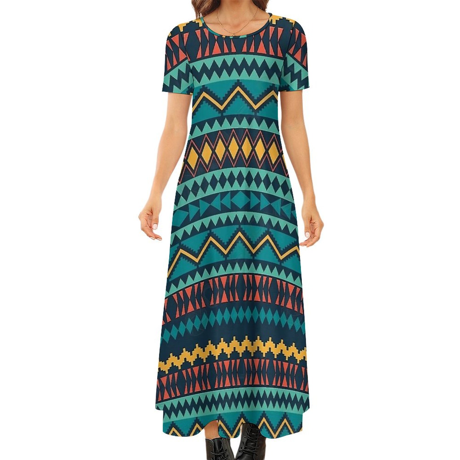 Aztec Art Dress Vintage Print Street Style Boho Beach Long Dresses ...
