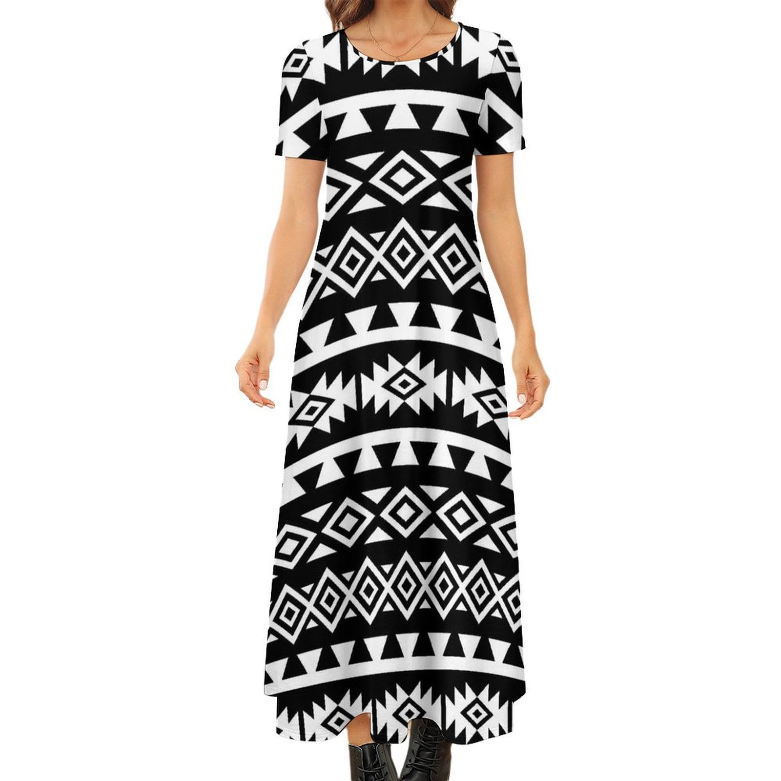 Aztec Art Dress Vintage Print Street Style Boho Beach Long Dresses ...