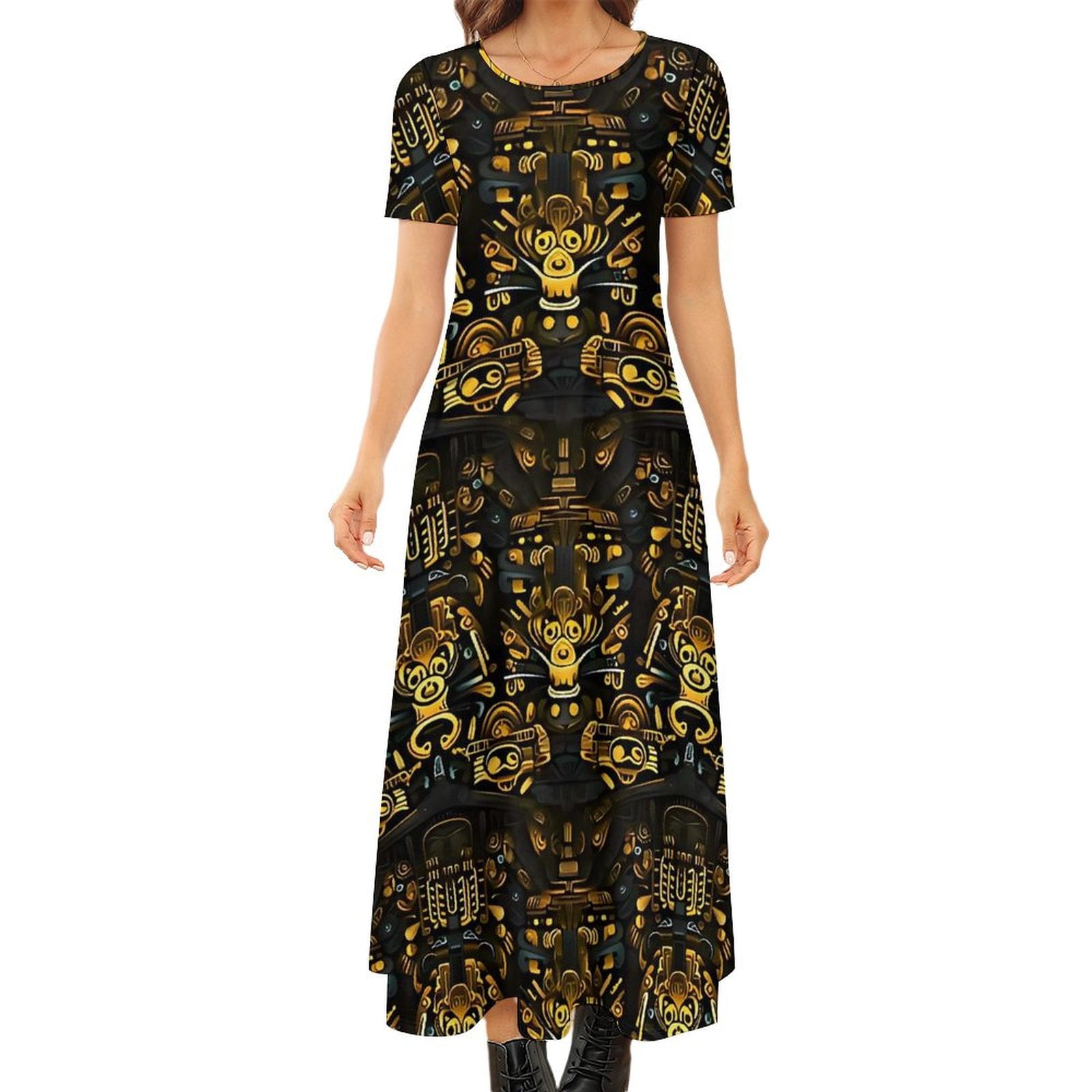 Aztec Art Dress Vintage Print Street Style Boho Beach Long Dresses ...