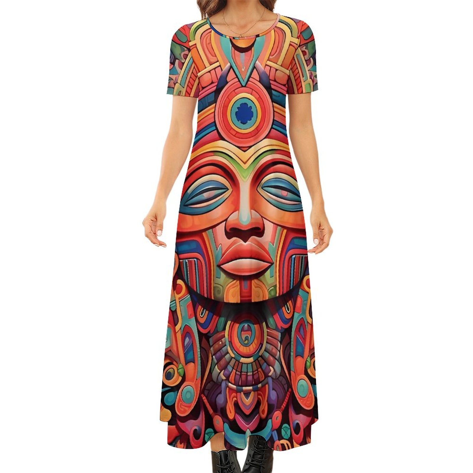 Aztec Art Dress Vintage Print Street Style Boho Beach Long Dresses ...