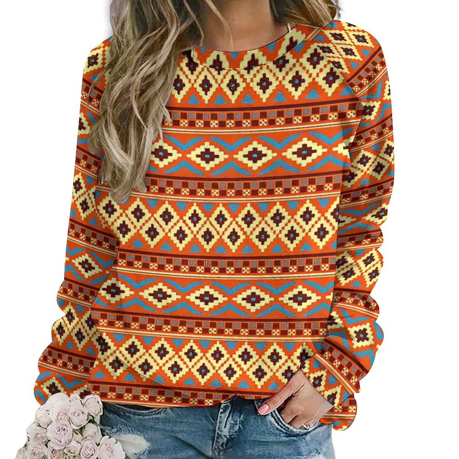 Aztec Art Hoodies Purple Vintage Print Street Style Oversized Hoodie ...