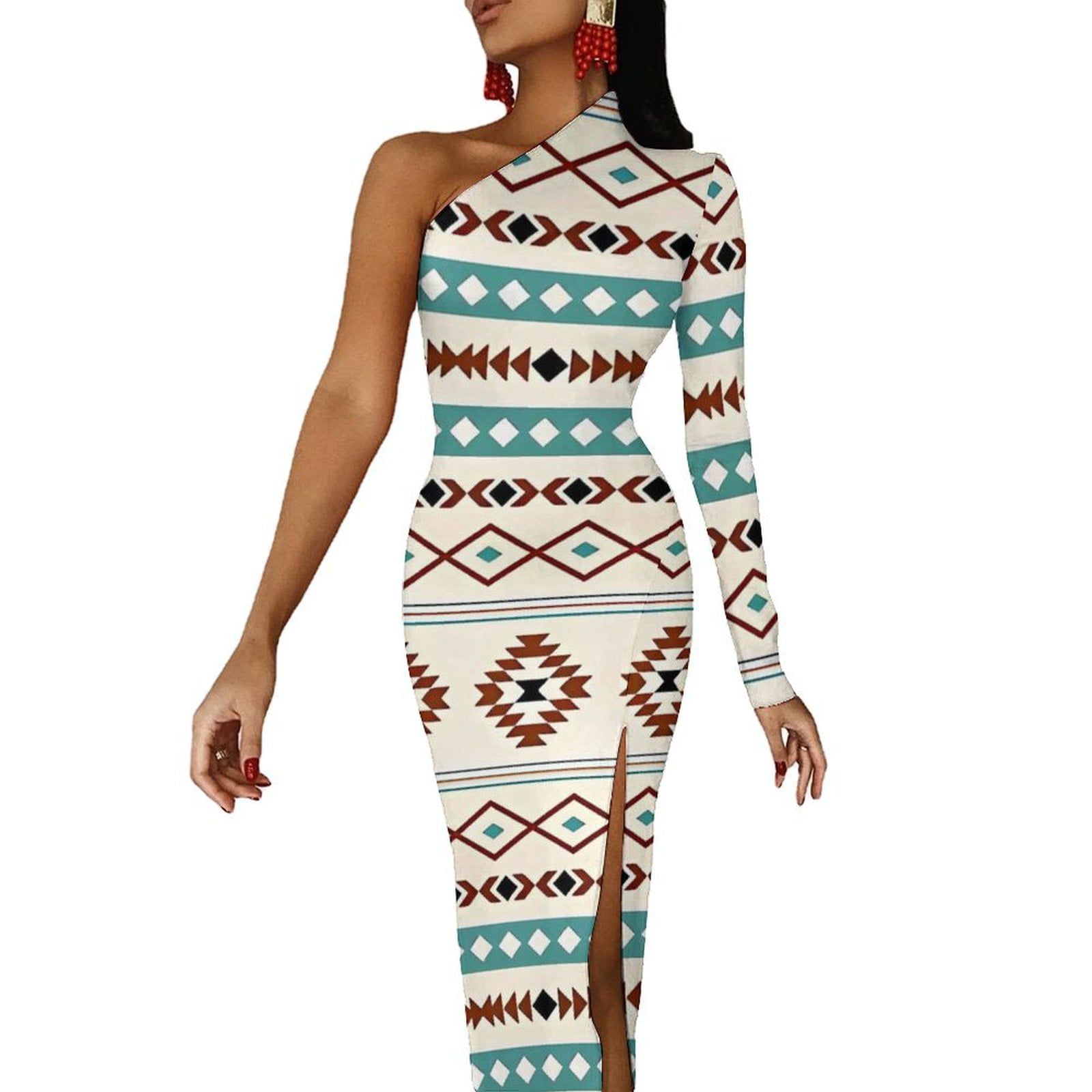 Aztec Art Long Dress Women Purple Vintage Print Aesthetic Maxi Dress Spring Elegant Bodycon ...