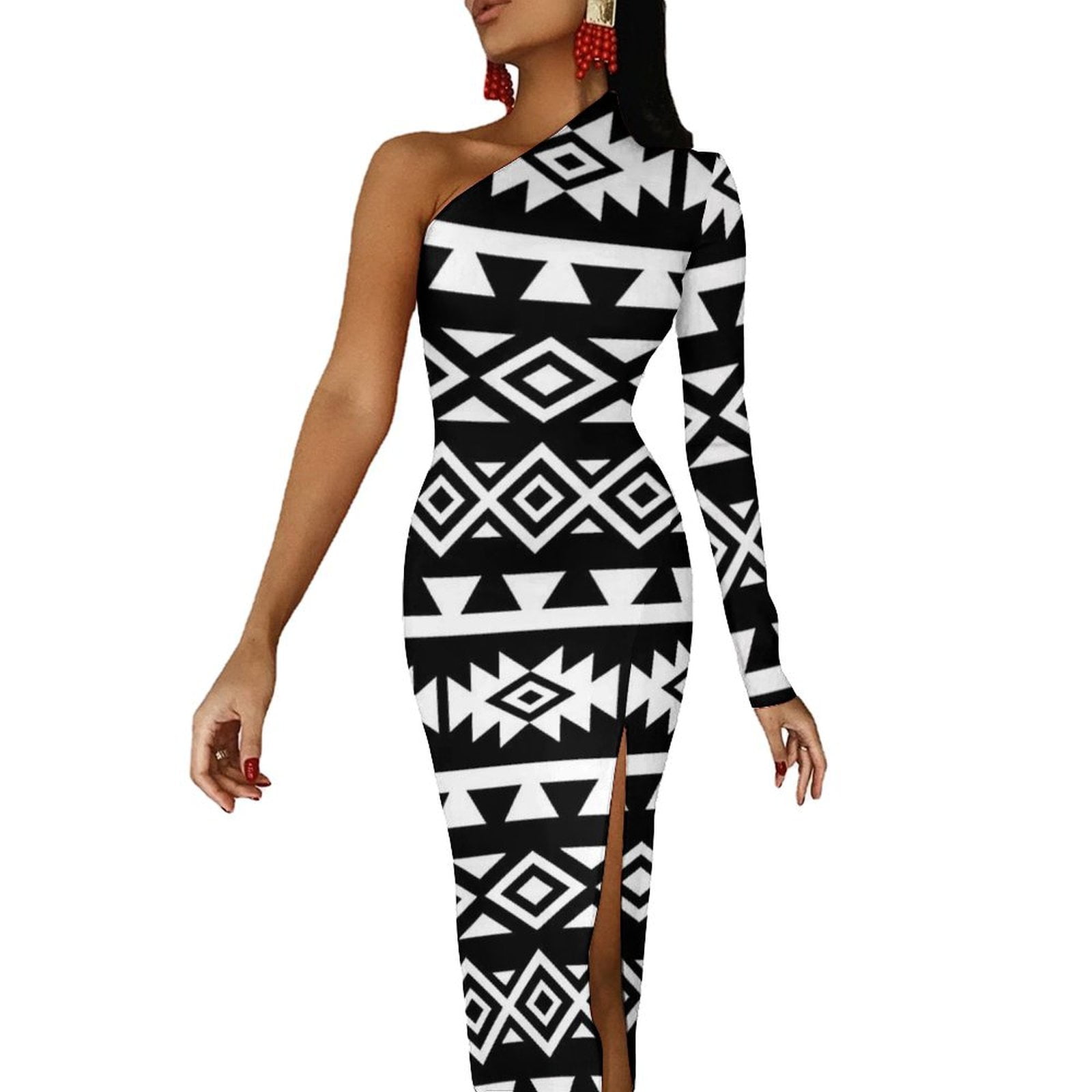 Aztec Art Long Dress Women Purple Vintage Print Aesthetic Maxi Dress ...