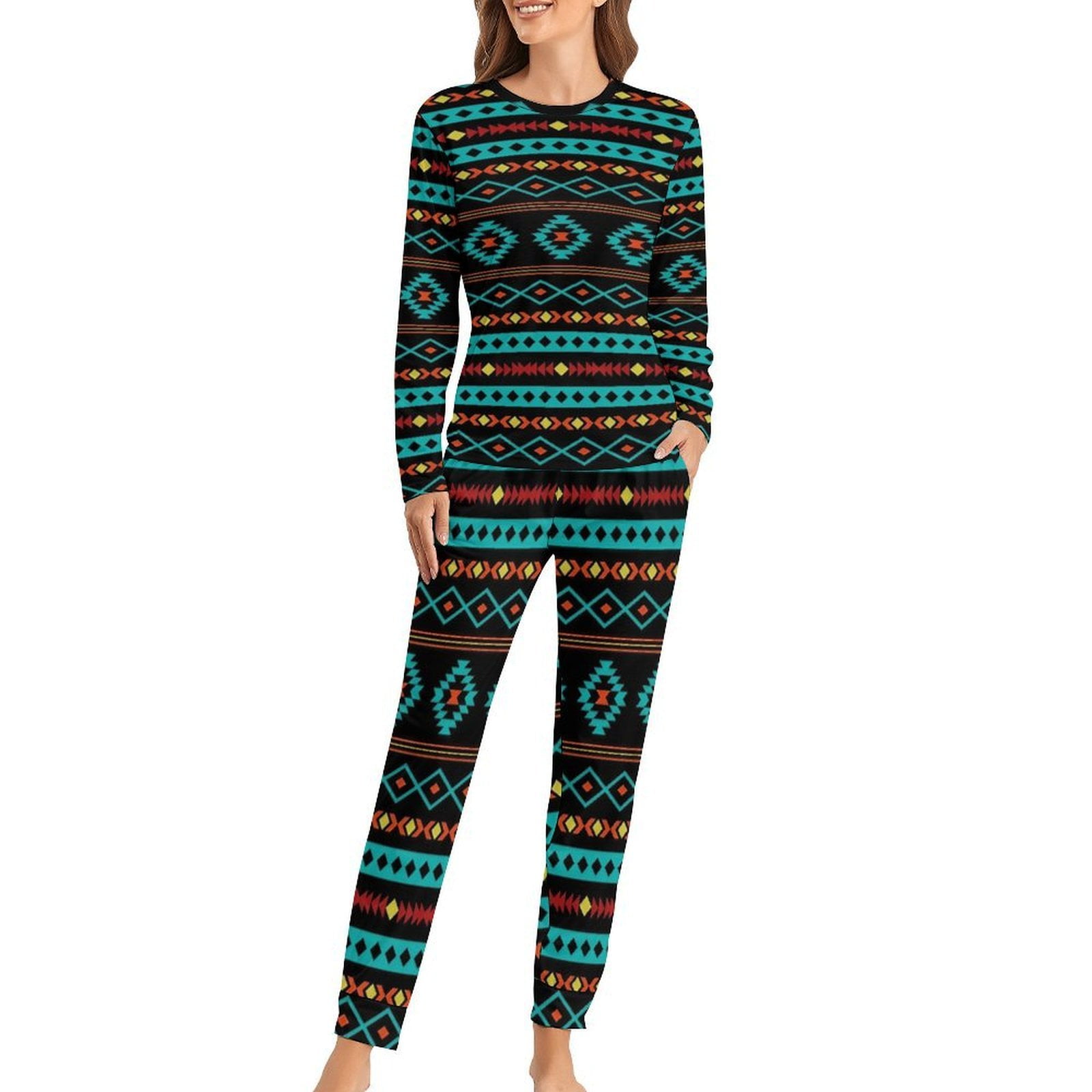 Aztec Art Printed Pajama Set for Couples, Women, Men, Long Sleeved ...