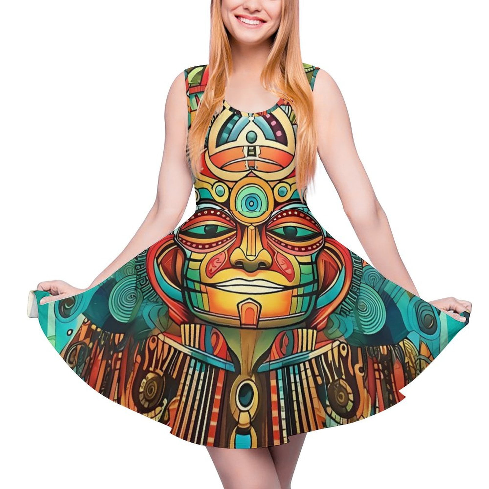 Aztec Art Tribal Print Dress Sleeveless Aesthetic Dresses Spring Womens ...
