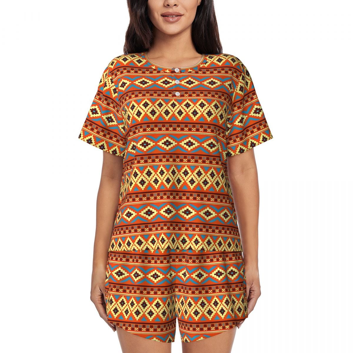 Aztec Art Tribal Print Pajamas Home O Neck Home Suit Female 2 Piece ...