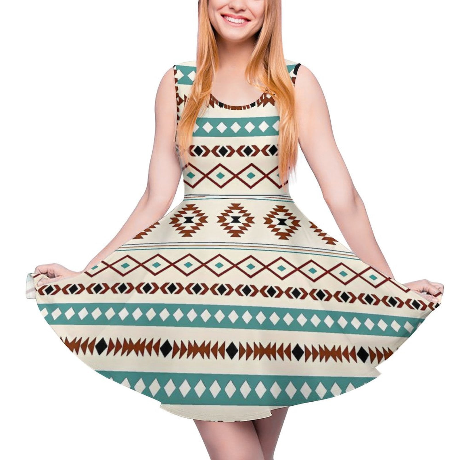 Aztec Art n Dress Vintage Print Elegant Dresses Sleeveless Casual Big ...