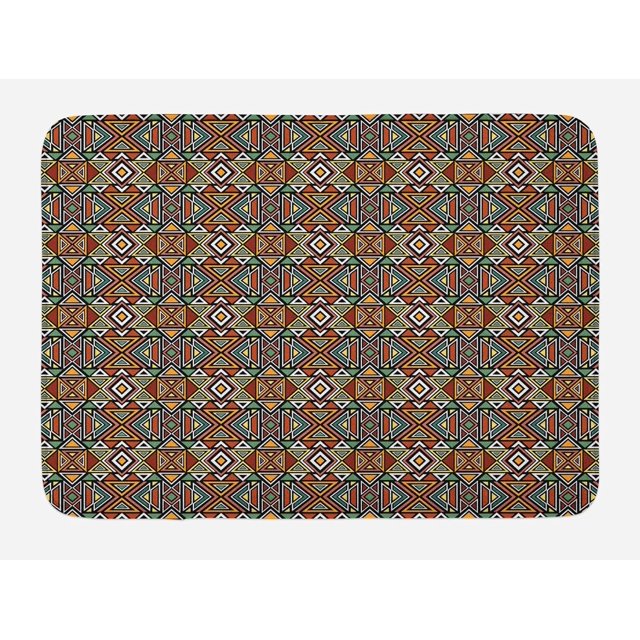 Aztec Bath Mat, Ornament with Triangle Motifs Boho Design Folkloric and ...