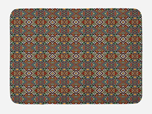 Aztec Bath Mat, Ornament with Triangle Motifs Boho Design Folkloric and ...