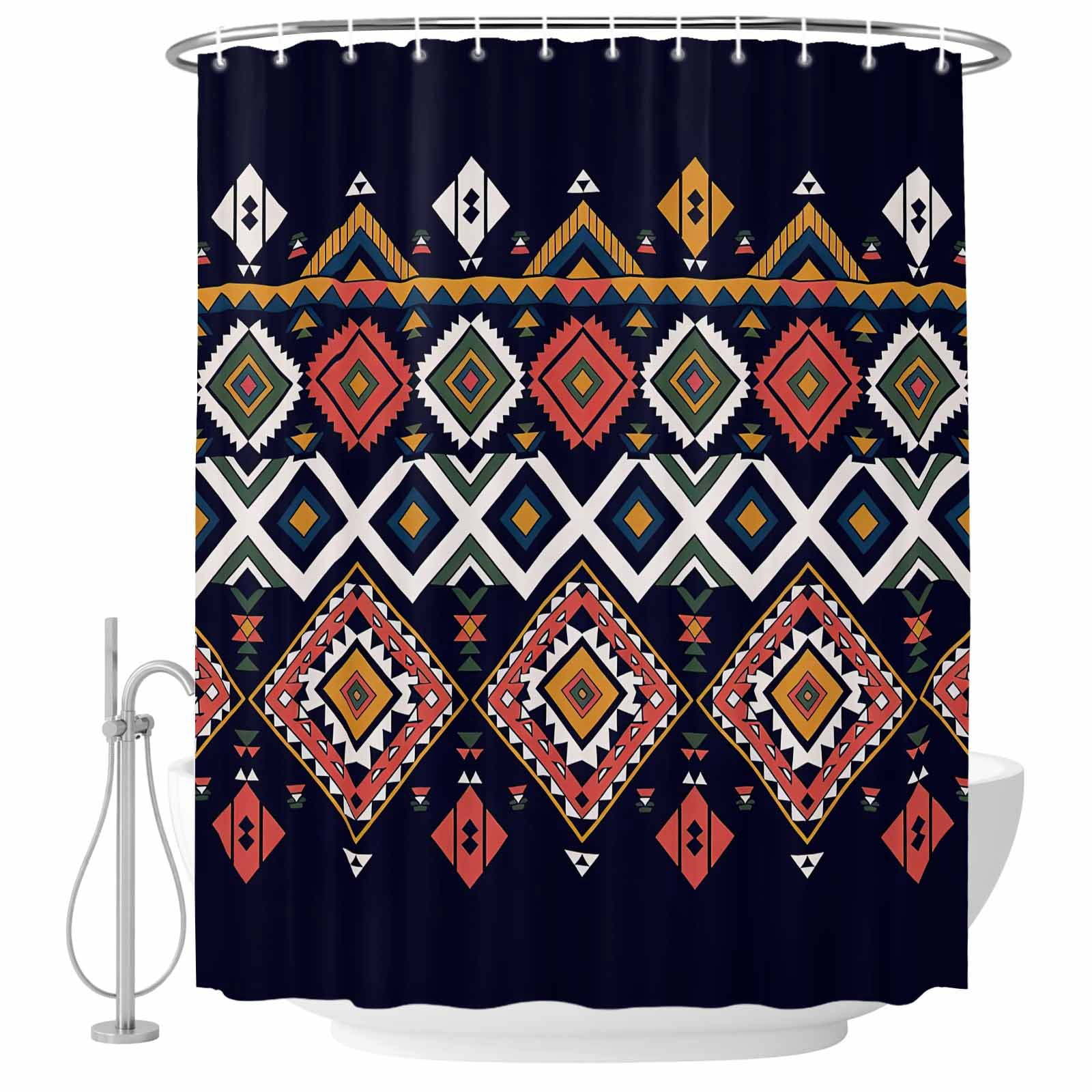 Aztec Bathroom Shower Curtains with Hooks, Geometric Pattern Waterproof ...