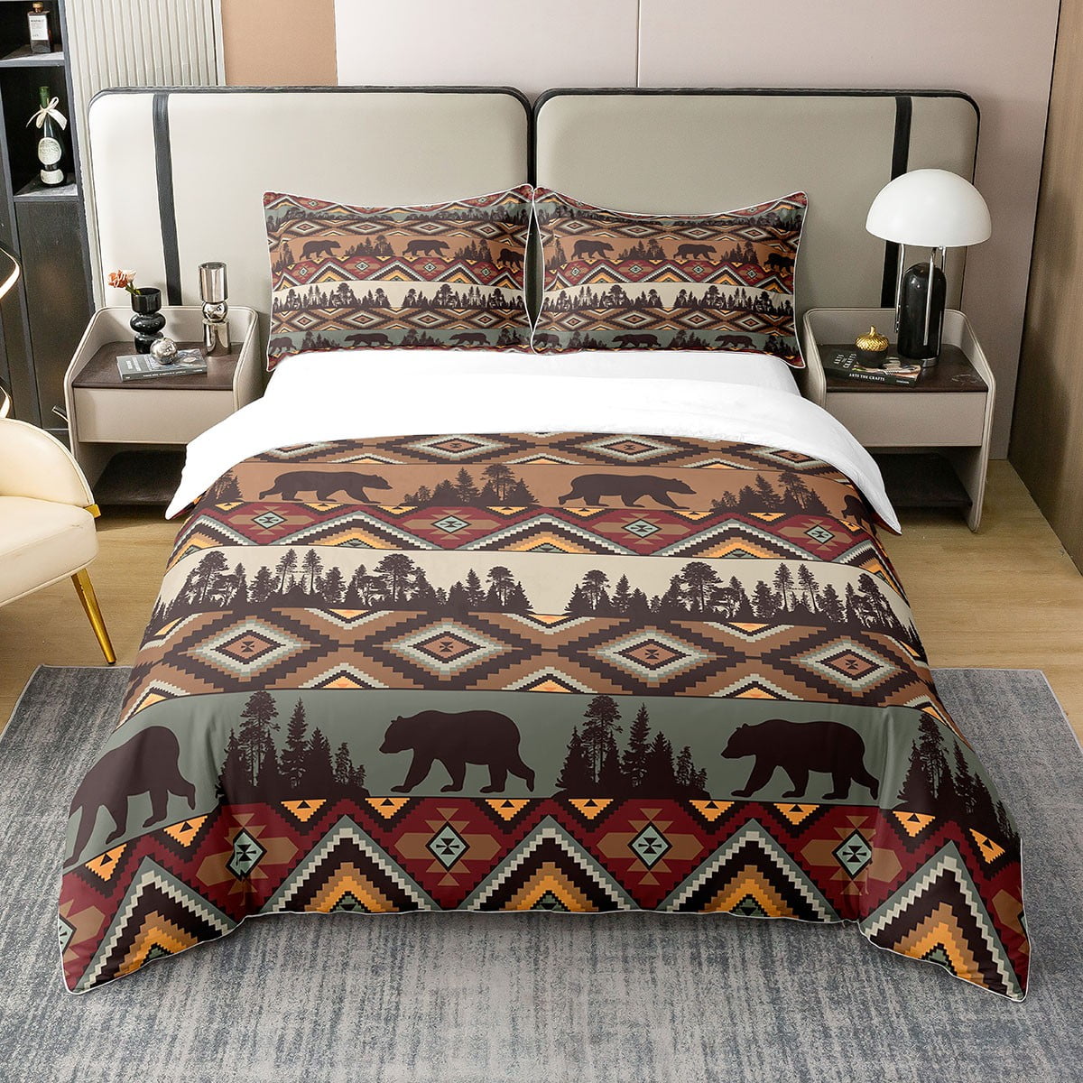 Aztec Bear 100% Cotton Duvet Cover Full Western Style Bedding Set for ...