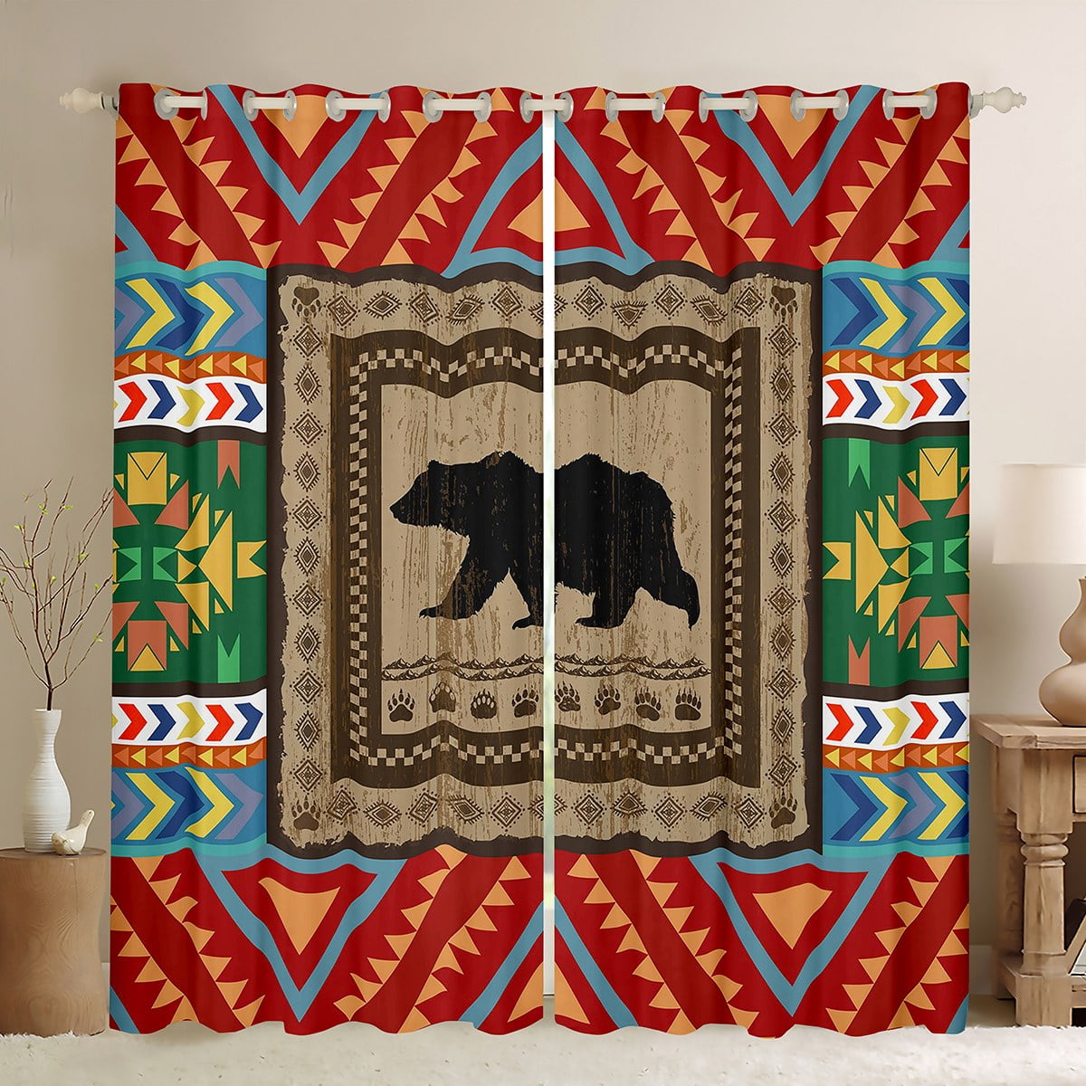 Aztec Bear Curtains Tribal Blackout Curtains Bear Wild Animals Rustic ...