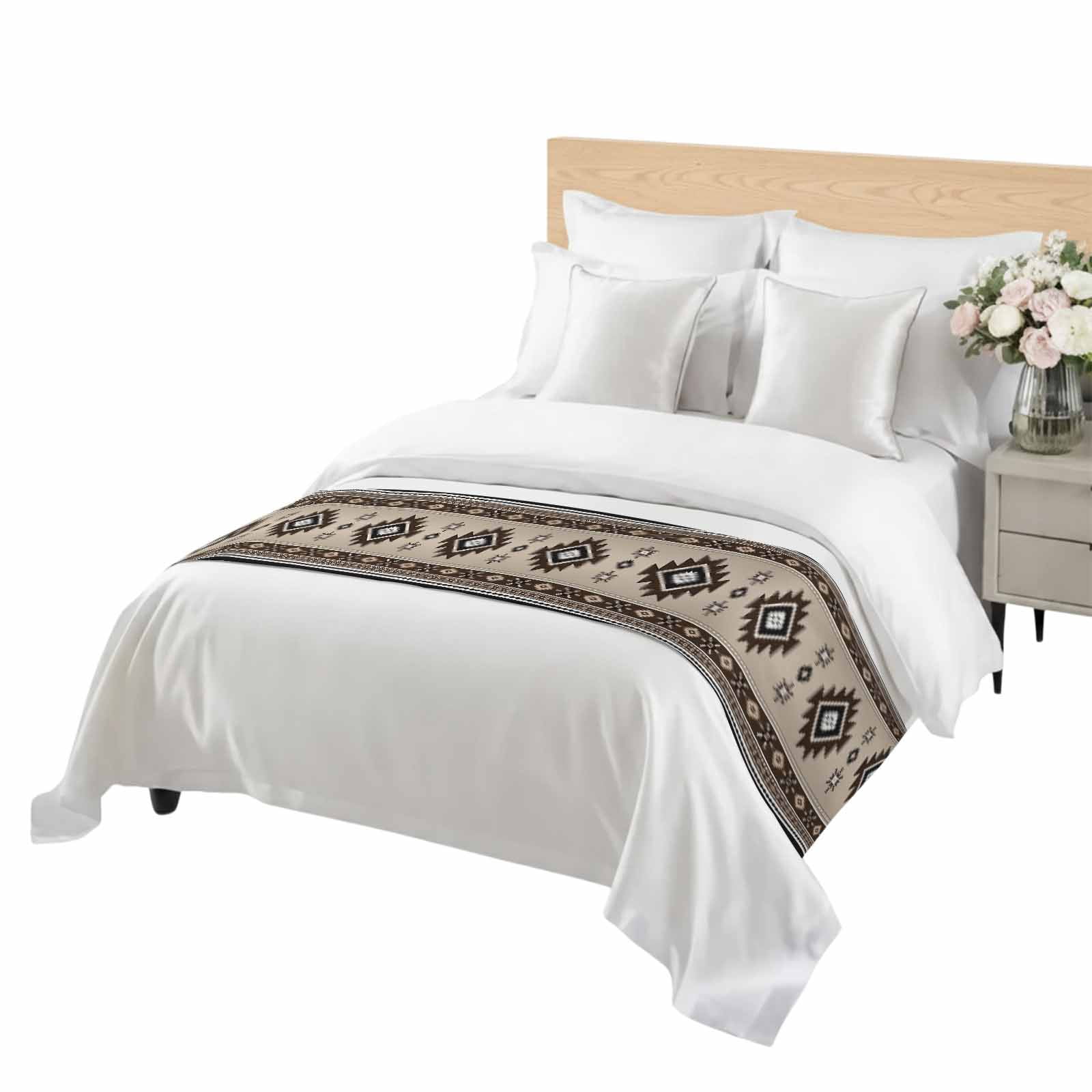 Aztec Bed Runner Cal King Size Brown Southwest Wind Bohemian Ethnic ...