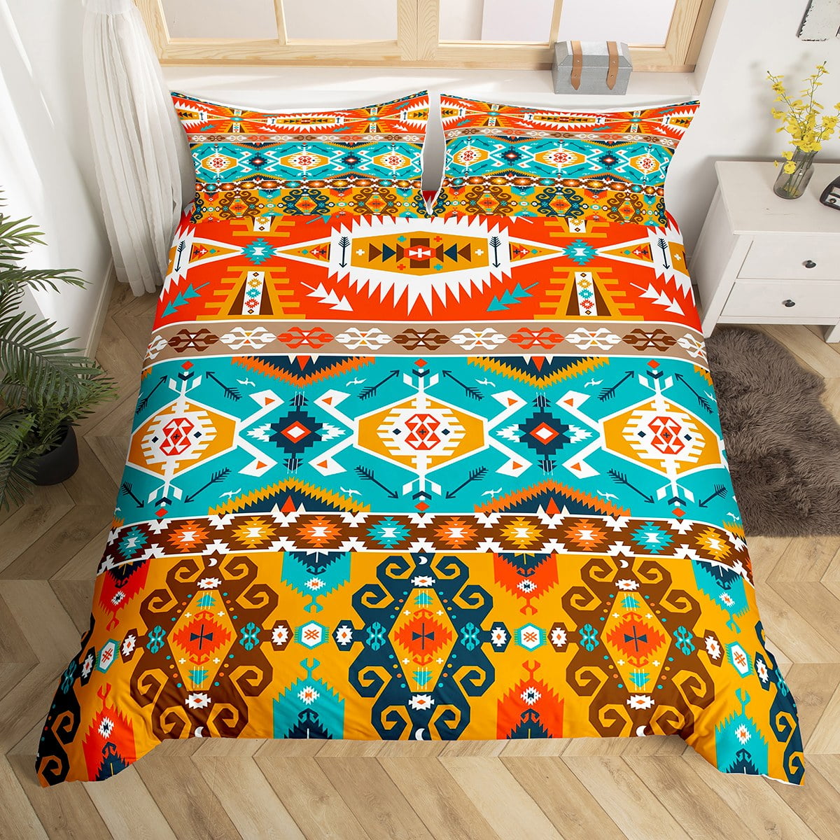Aztec Bedding Set Full Geometric Duvet Cover,Retro Vintage Indian Tribe ...
