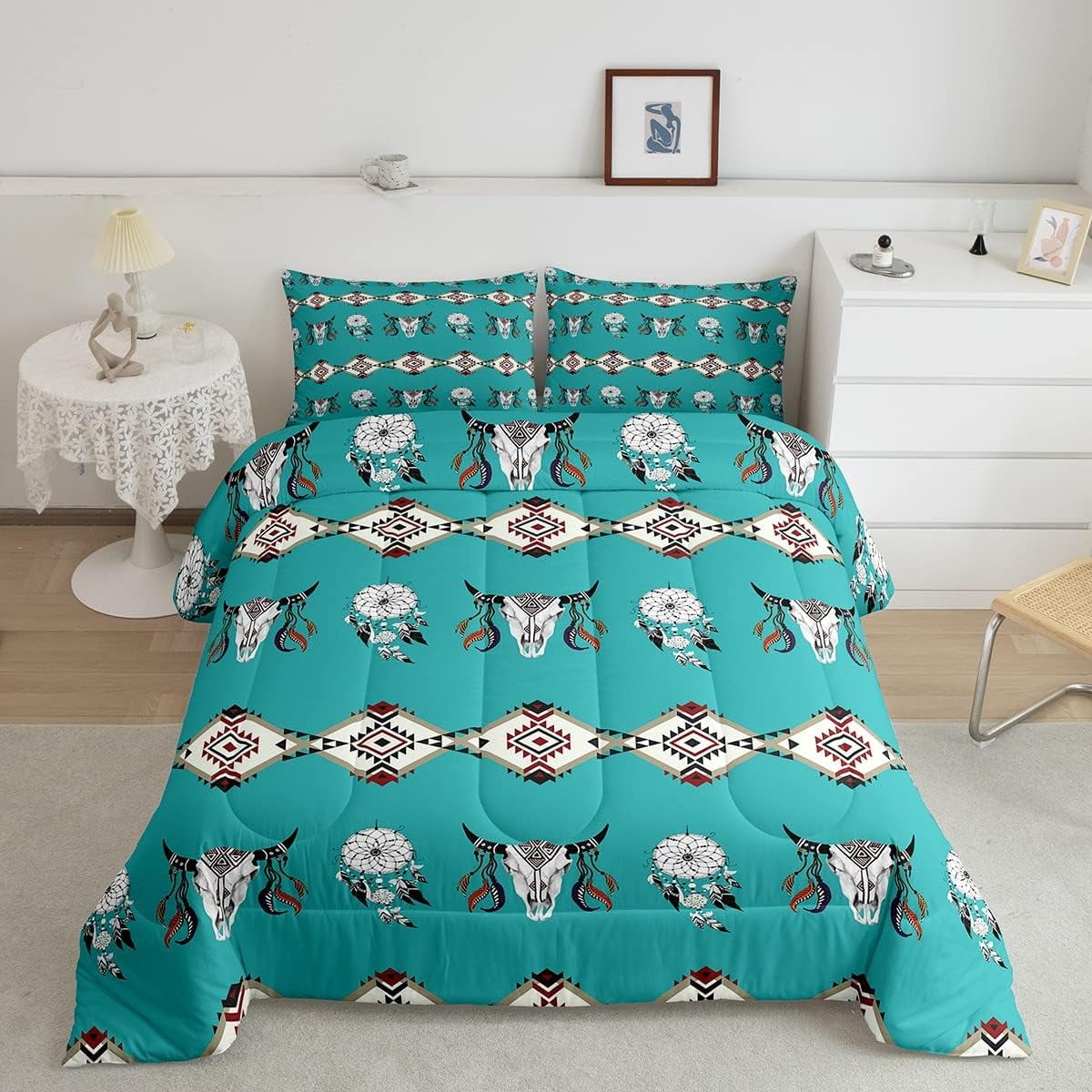 Aztec Bedding Set Full,Southwestern Comforter Set Exotic Bull Skull ...