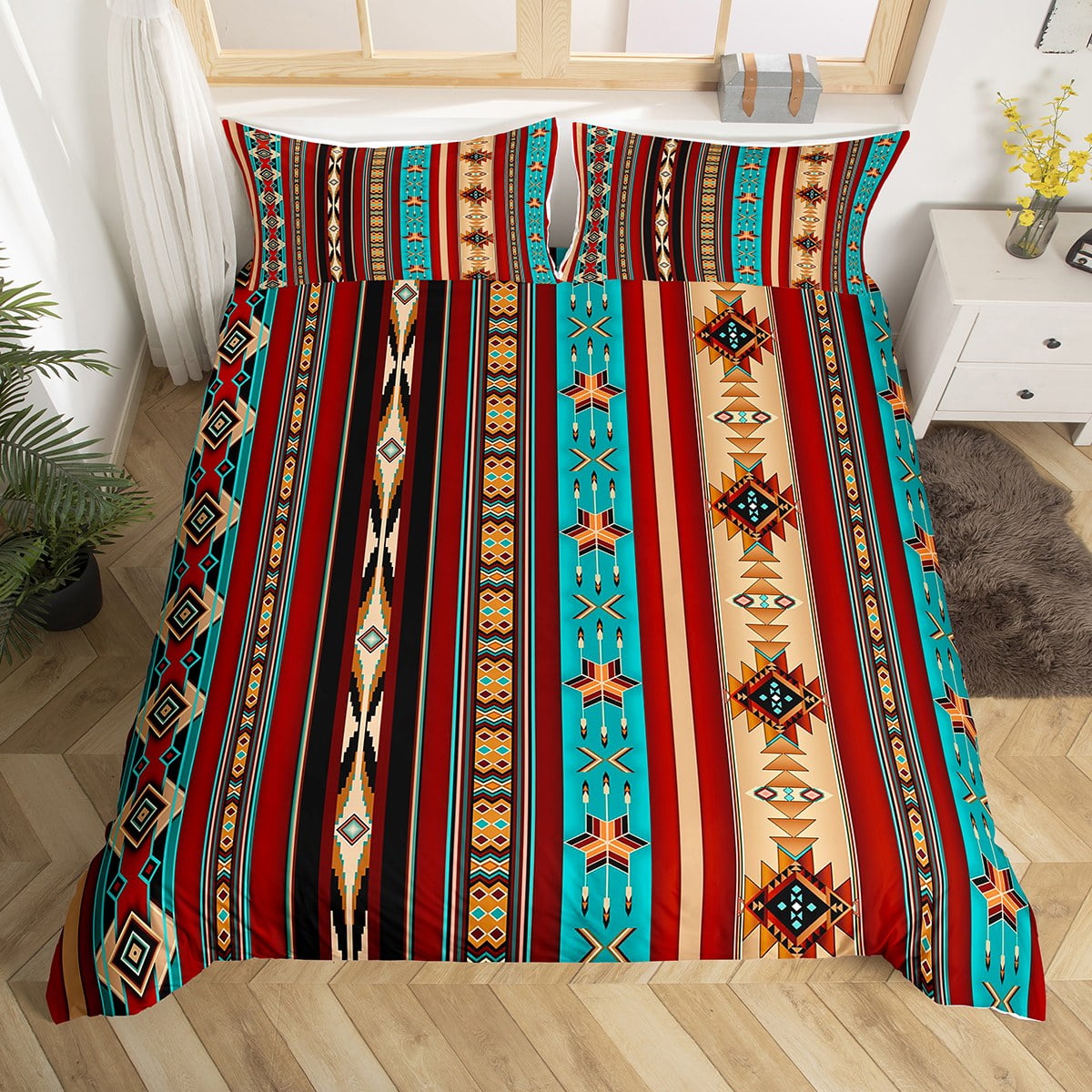 Aztec Bedding Set King Geometric Duvet Cover,Retro Vintage Indian Tribe ...