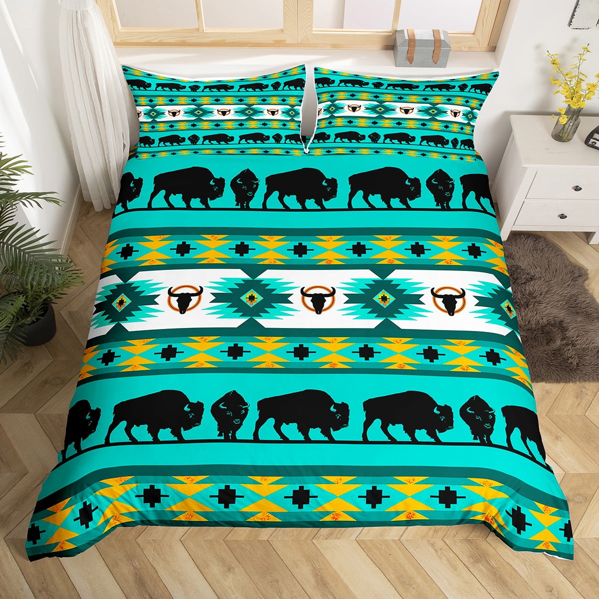 Aztec Bedding Set King,Southwestern Highland Cow Comforter Cover ...