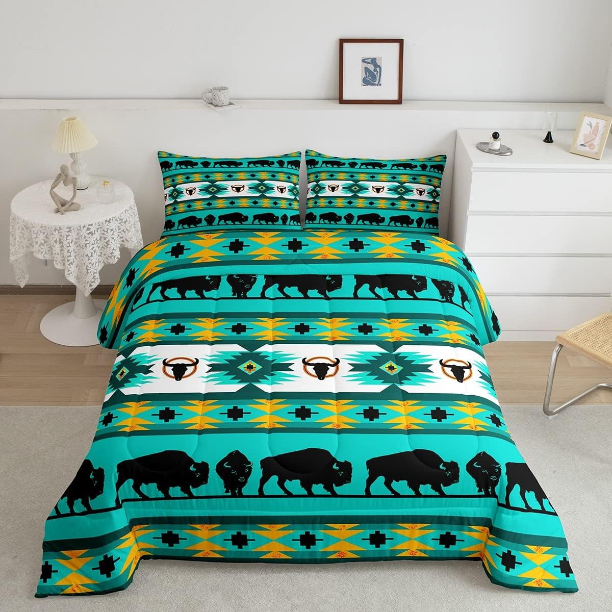 Aztec Bedding Set Twin,Highland Cow Comforter Set Cowgirl Cowboy Bull ...
