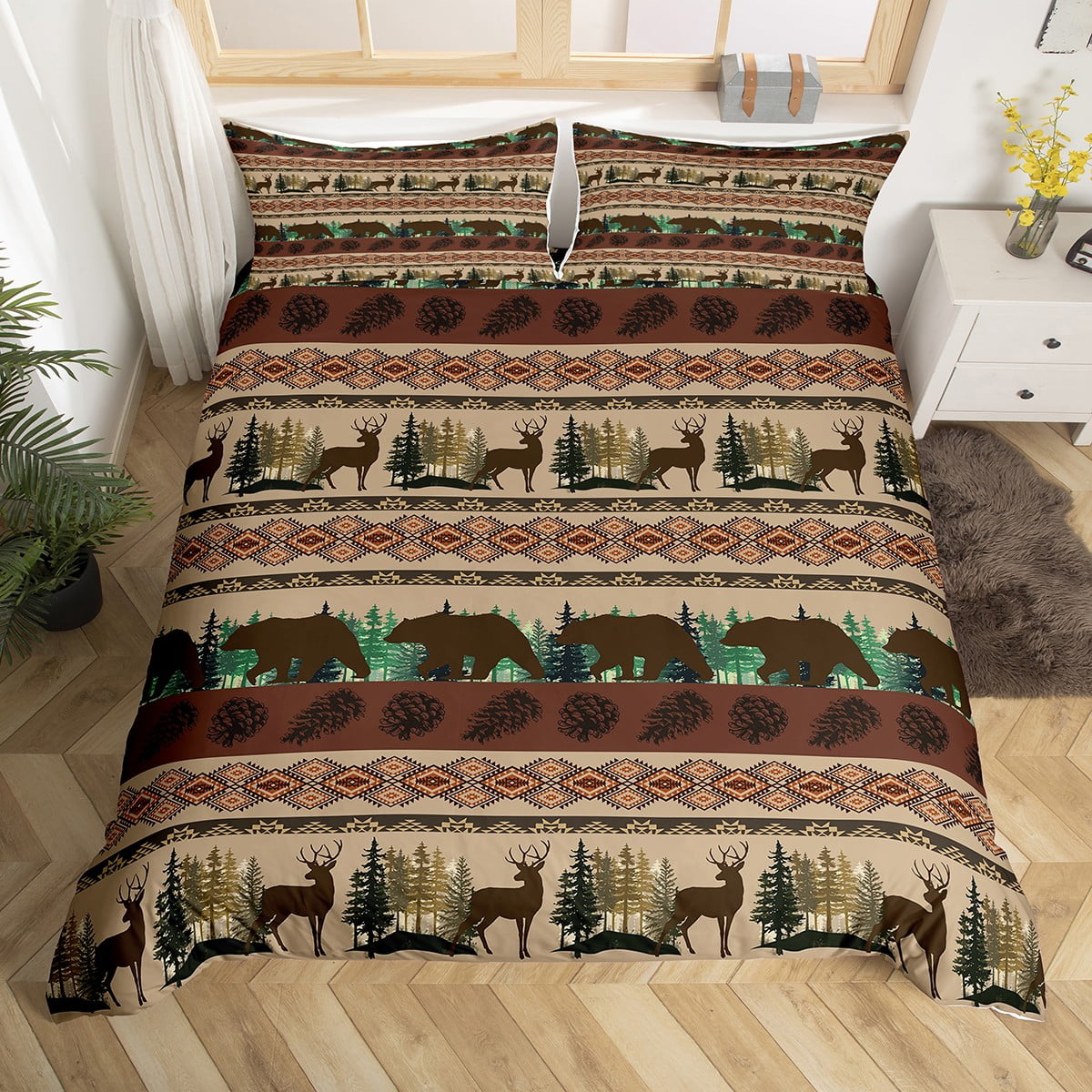 Aztec Bedding Set Woodland Animals Bear Comforter Cover,Southwest ...