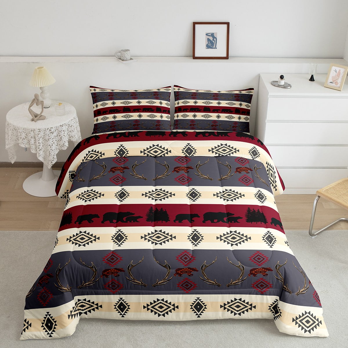 Aztec Bedding Set Woodland Animals Black Bear Quilt for Boys Girls ...