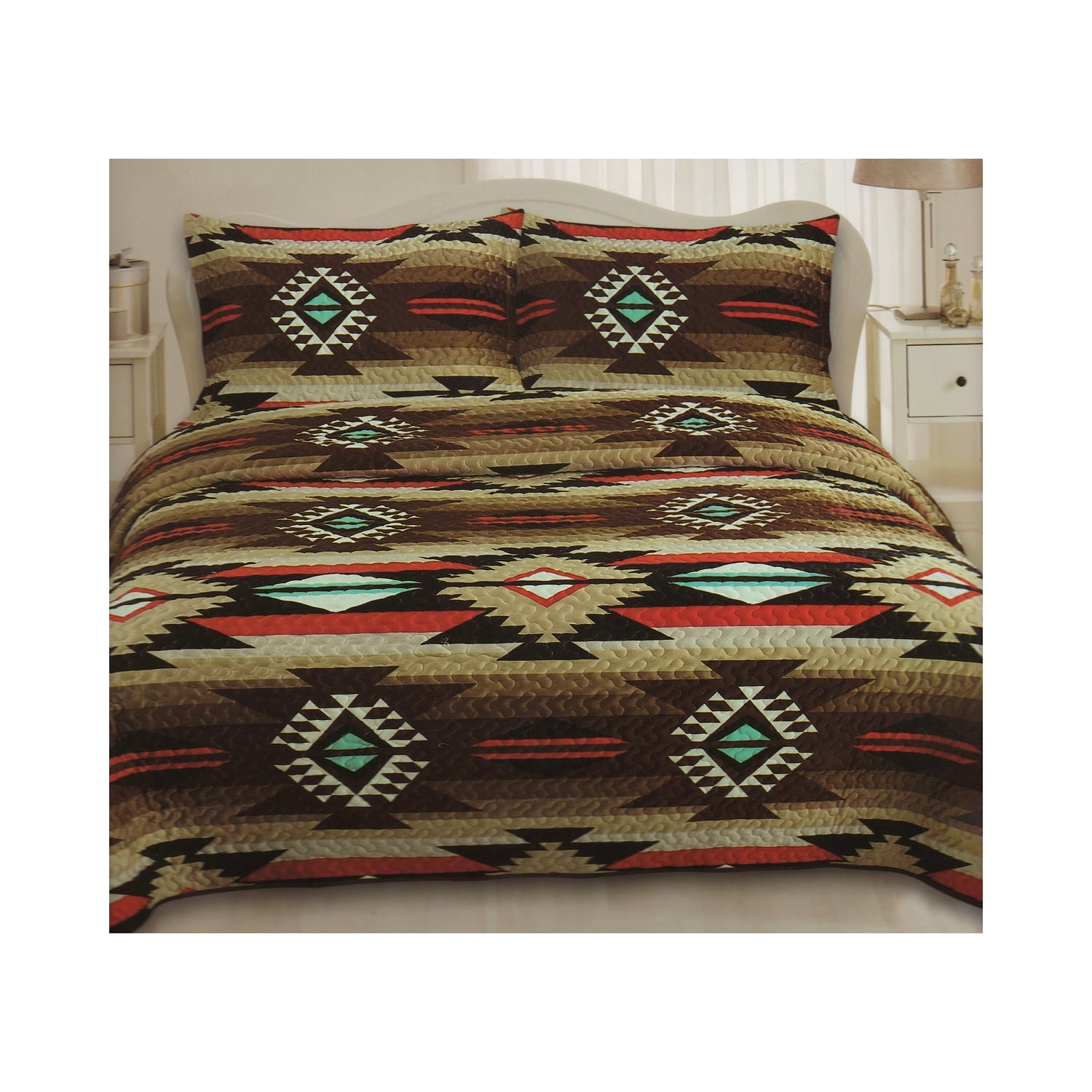 Aztec Bedspread Southwestern Desert Tribal Quilted Bedspread 3-PC Set ...