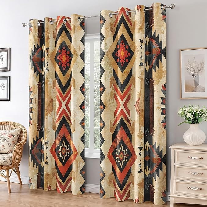 Aztec Blackout Curtains, Abstract Geometric Curtains for Living Room ...