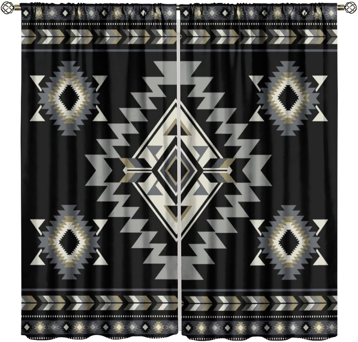 Aztec Blackout Curtains, Abstract Geometric Vintage Bohemian Country ...