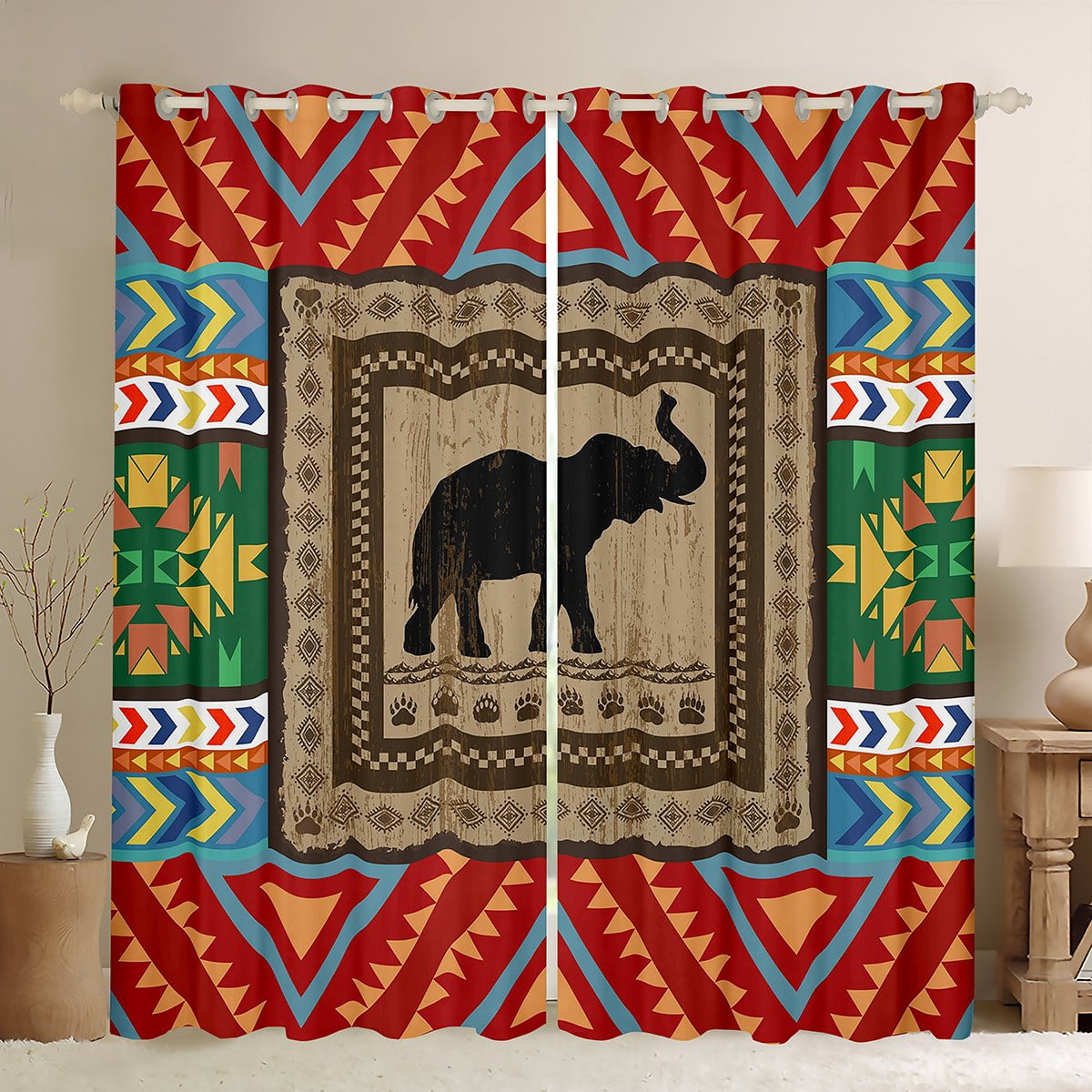 Aztec Blackout Curtains for Bedroom Black Elephant Curtains Rustic ...