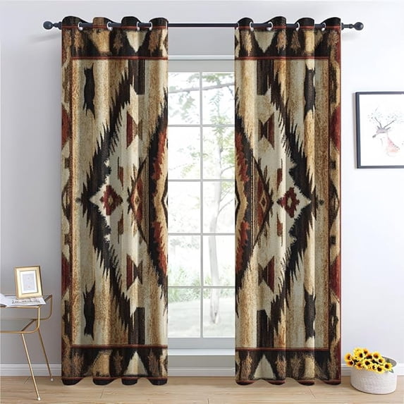 Aztec Blackout Curtains Set, Thermal Insulated Room Darkening Grommet ...