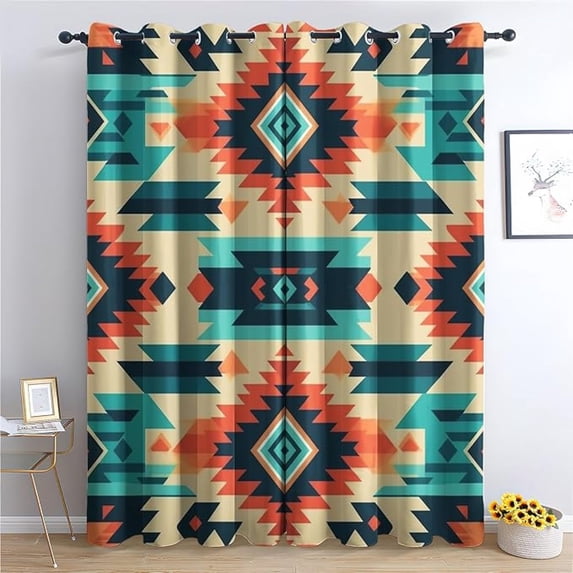 Aztec Blackout Curtains Set, Thermal Insulated Room Darkening Grommet ...