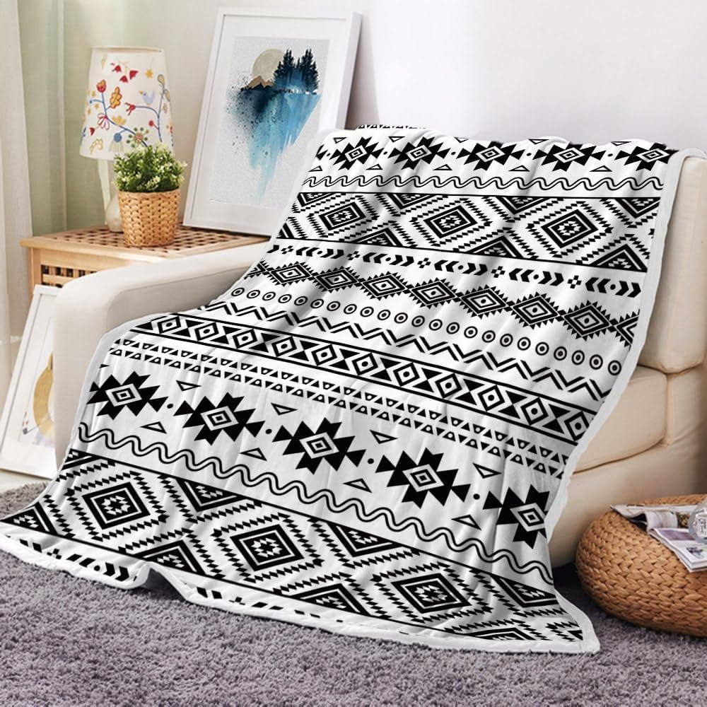 Aztec Blanket, Black and White Boho Native Tribal American Throws ...