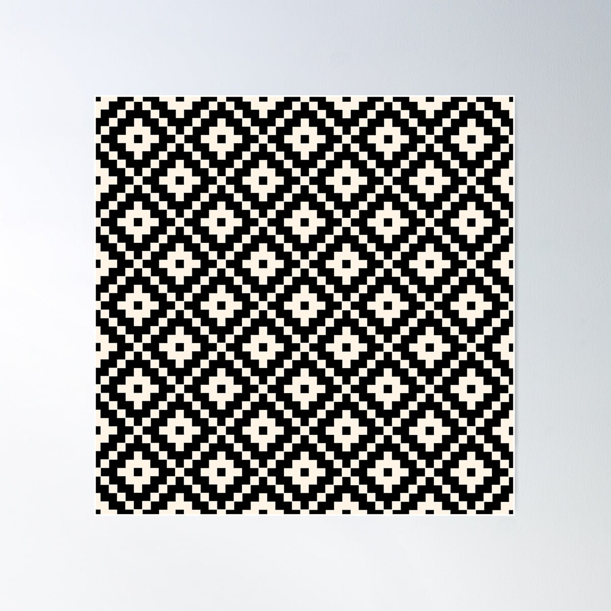 Aztec Block Diamond Shape Black On Cream Pattern Poster Wall Art ...