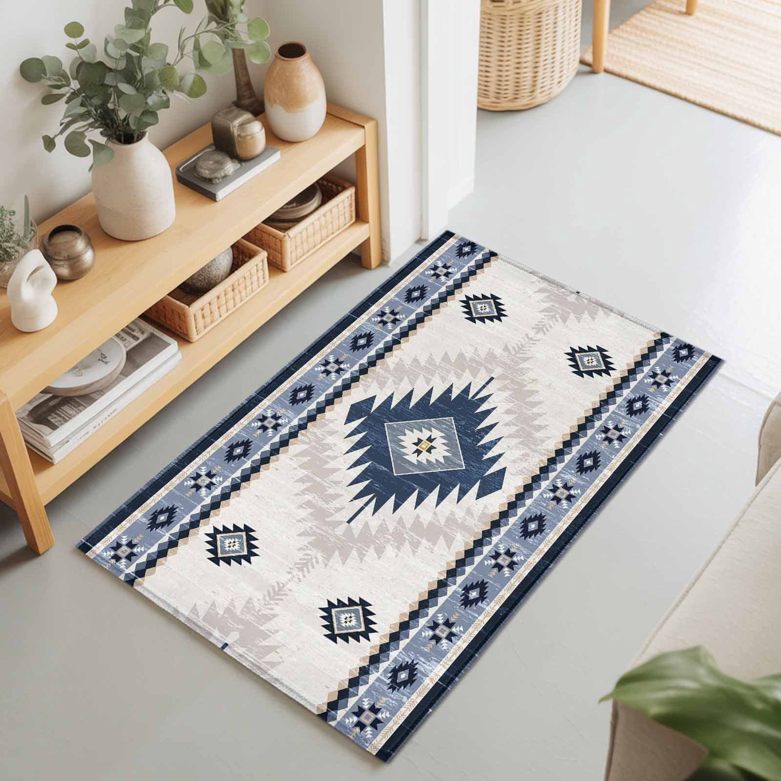 Aztec Blue Geometric Abstract Rectangle Rug 2'x3' Retro Ethnic ...