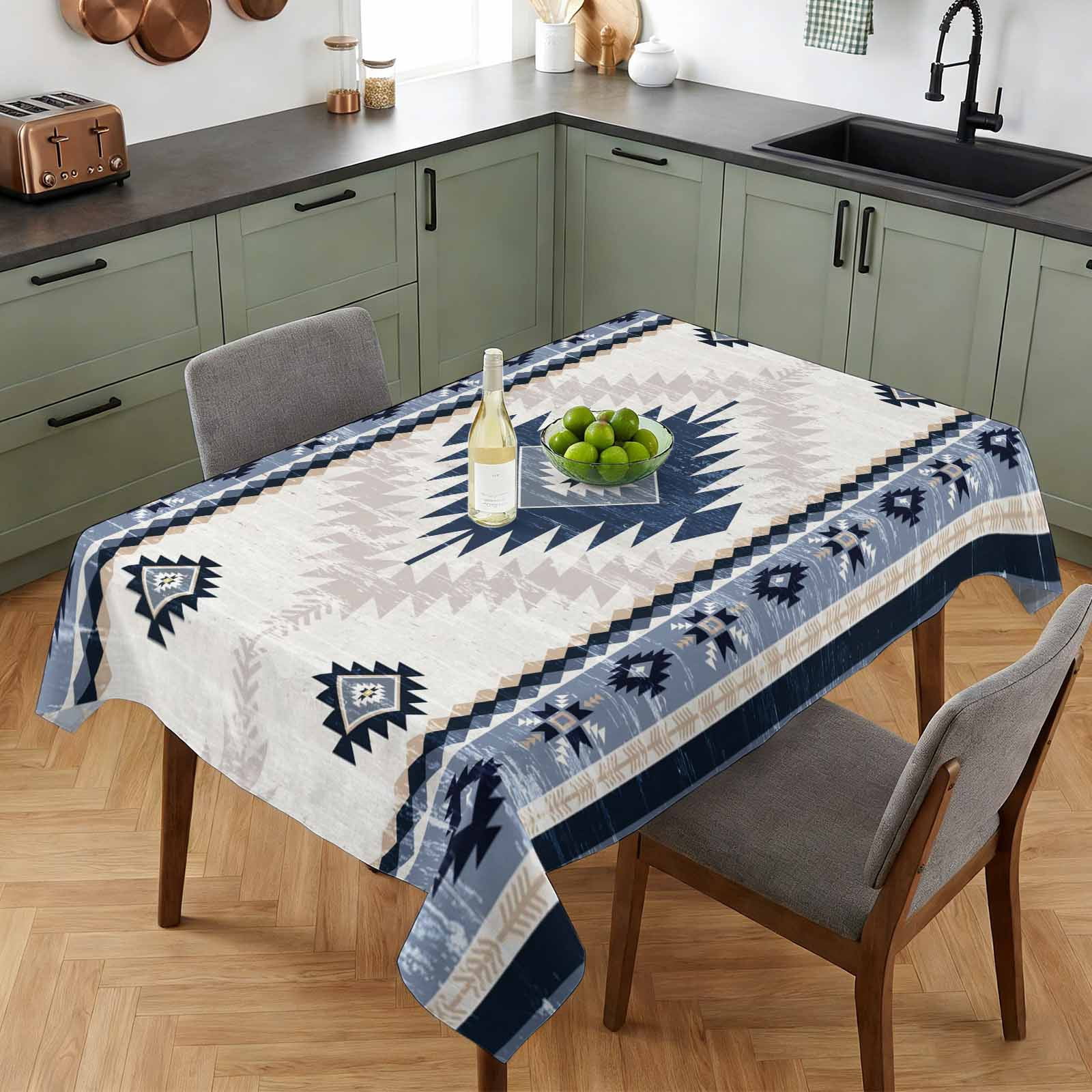 Aztec Blue Geometric Abstract Table Cloth 52x70in, Waterproof Rectangle ...