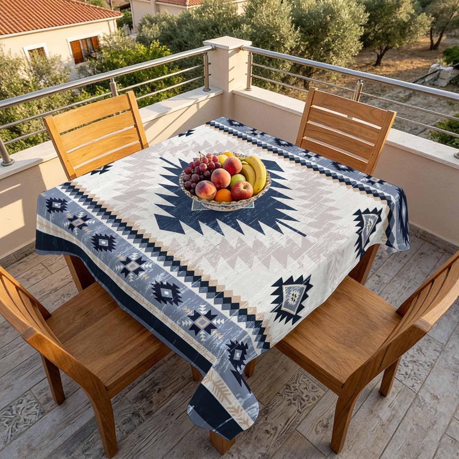 Aztec Blue Geometric Abstract Table Cloth 60x60in, Waterproof Square ...