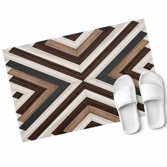 Aztec Bohemian Door Mat Modern Neutral Wooden Texture Art Non Slip ...
